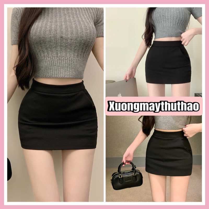 Slim A-line short skirt [with panty lining] soft stretchy umi material ...