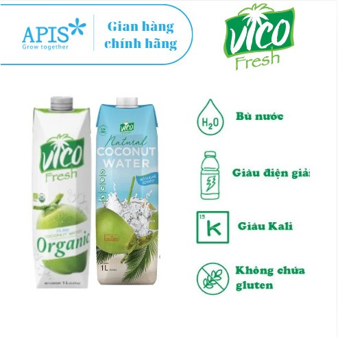 Acp Vico Fresh Coconut Water - Combo of 2 Boxes of Coconut Water 1L (1 ...