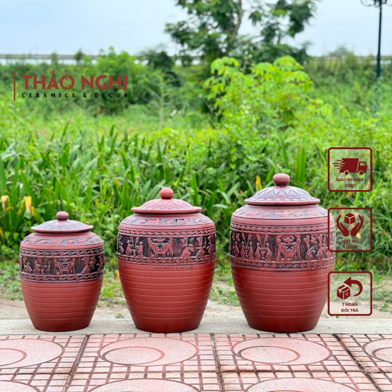 Rice Jar, Patterned Rice Jar CopperClear, Bat Trang Rice Jar, Ceramic ...