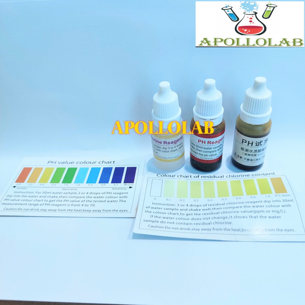 10ml bottle of test solution for measuring pH and chlorine with color ...