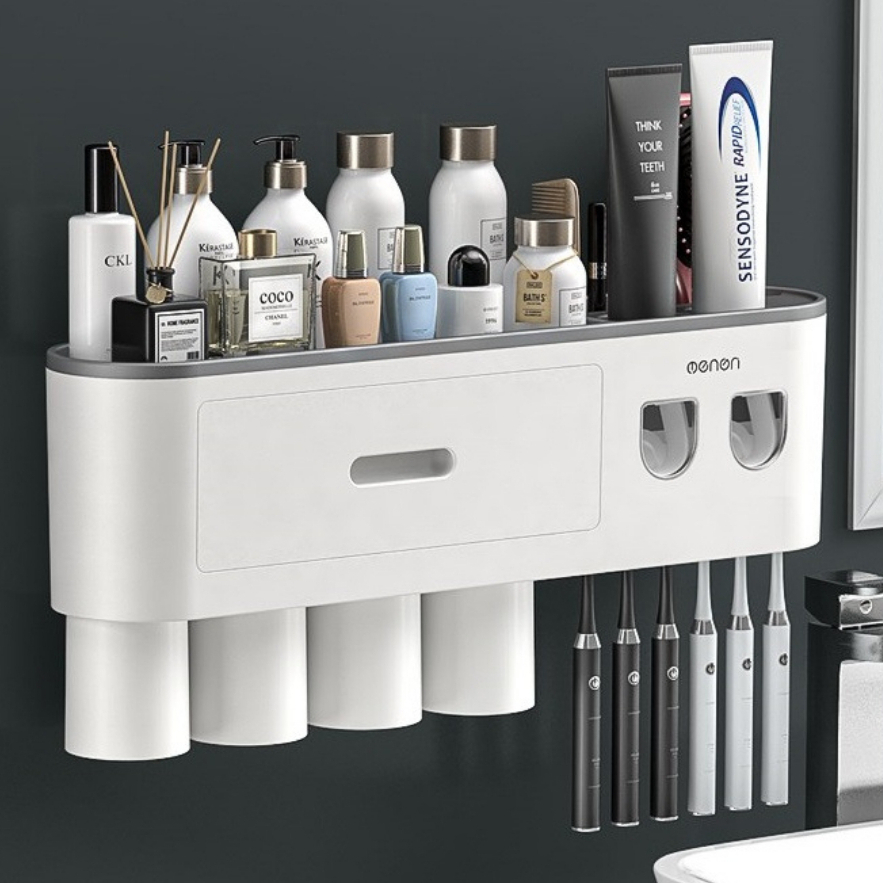 Set of 2 Automatic Toothpaste Dispensers, Toothbrush Holder Installed ...