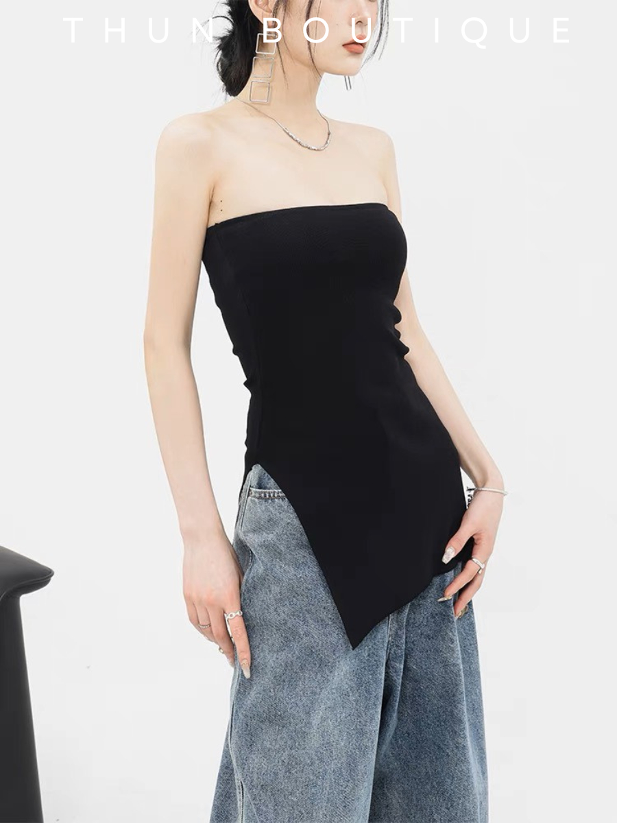 HQ Ribbed, Slanted Tube Top - Elastic Boutique [AO00119] | Shopee Singapore