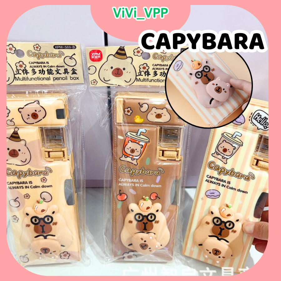 New CAPYBARA pen box with 2 compartments, pencil sharpener, eraser compartment, convenient pen ...