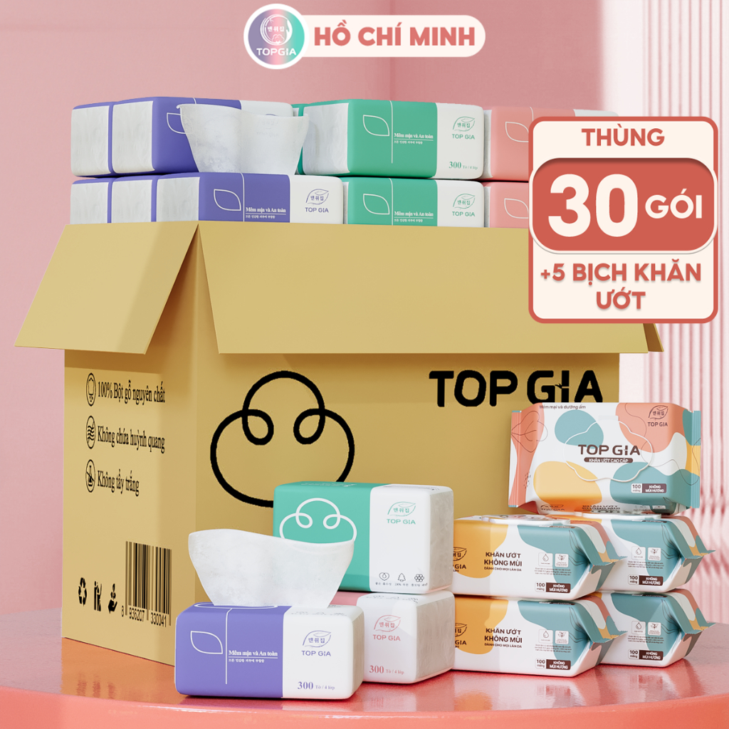 Combo box of 30 packs of tissue paper with 5 packs of Topgia wet wipes ...