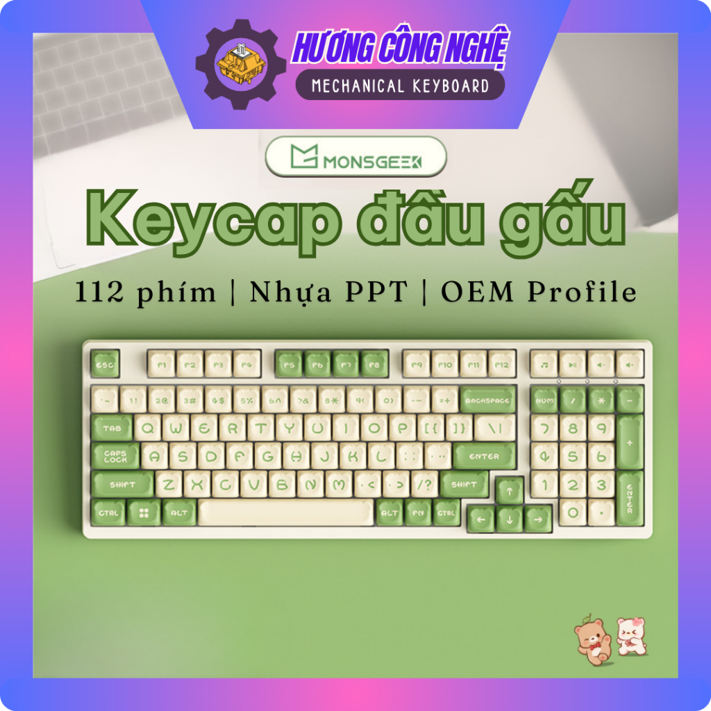 Akko Keycap Matcha Green Cute Bear Head Theme | Pbt Plastic | Oem ...