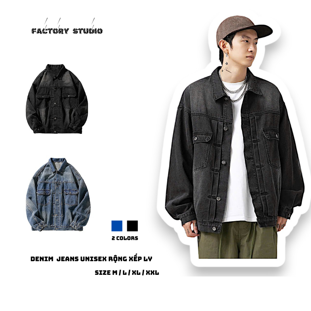 Jacket Jeans Denim Unisex’s Loose Fit 2 colors Wash | Shopee Singapore