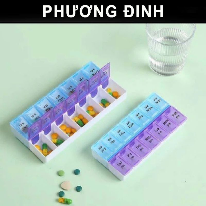Convenient medicine box divided into 14 compartments for 7 days ...