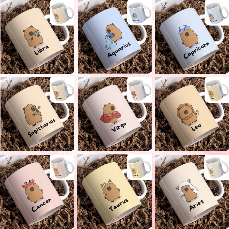 Ceramic Cups, Ceramic Mugs Printed with Capybara Zodiac Signs Capibara ...