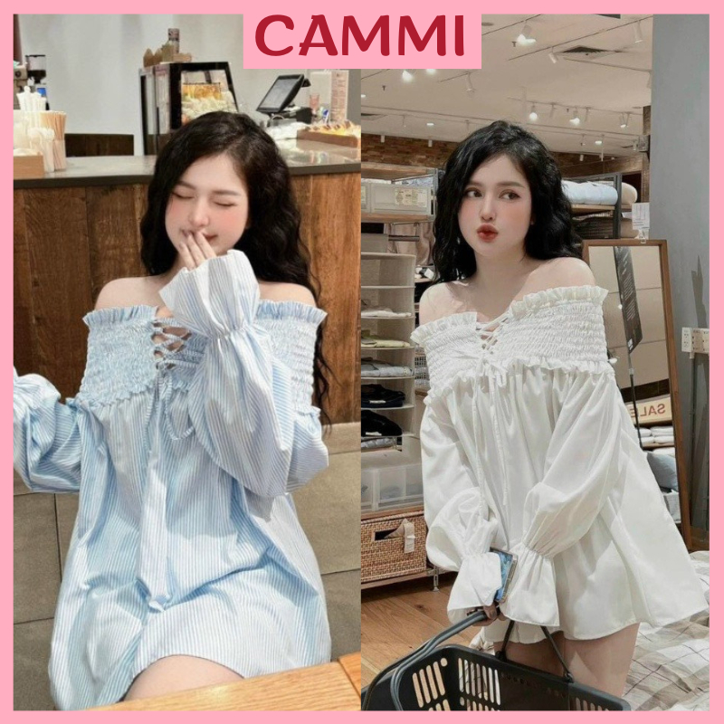Off-the-shoulder shirt with puffed sleeves and ruffled shoulders ...