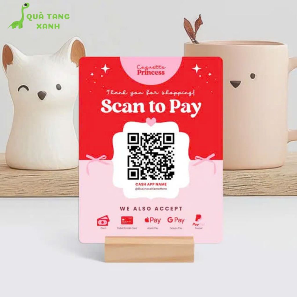 Qr code scanning board made of mica material with wooden base for pink ...