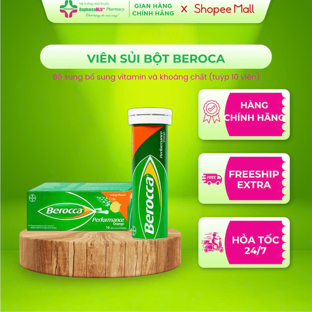 Berocca orange-flavored effervescent tablets supplemented with vitamins ...