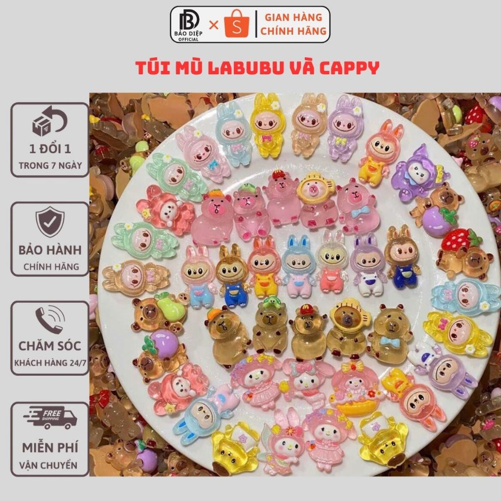 Set of 50 glowing mini labubu capy blind bags. Set of 50 packs mixed ...