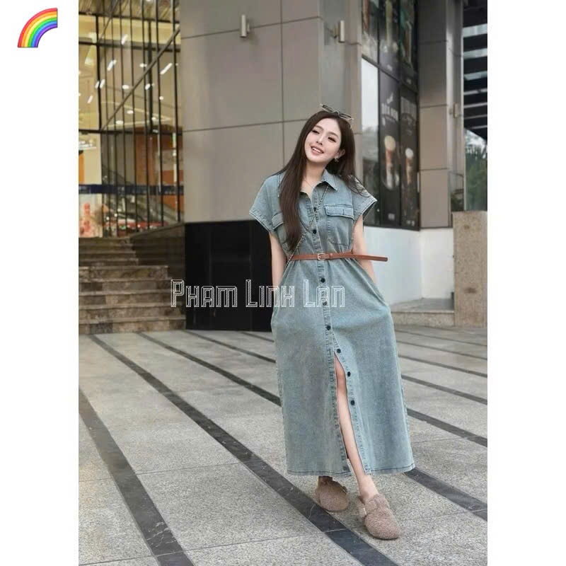 2-POCKET BUTTONED BEEF DRESS WITH LONG SLEEVES WITH BROWN BELT hm ...