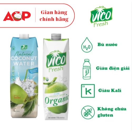 Acp Vico Fresh Coconut Water - Combo of 2 Boxes of Coconut Water 1L (1 ...