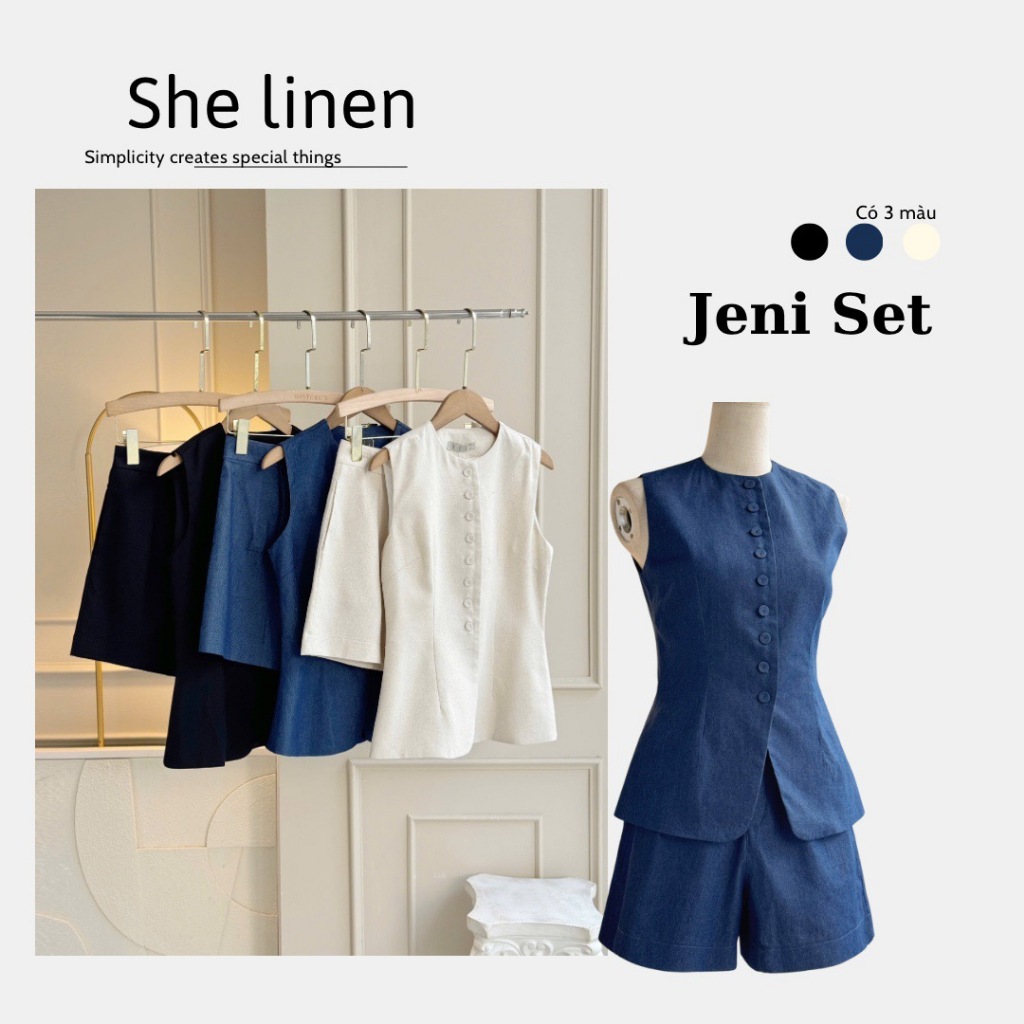 Jeni Set- Vest Set Sleeveless Pants Included, She Linen Gile Set ...