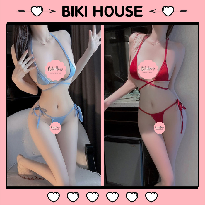 Sexy women's underwear with super pretty and seductive bow tie, elegant high-end red and blue ...