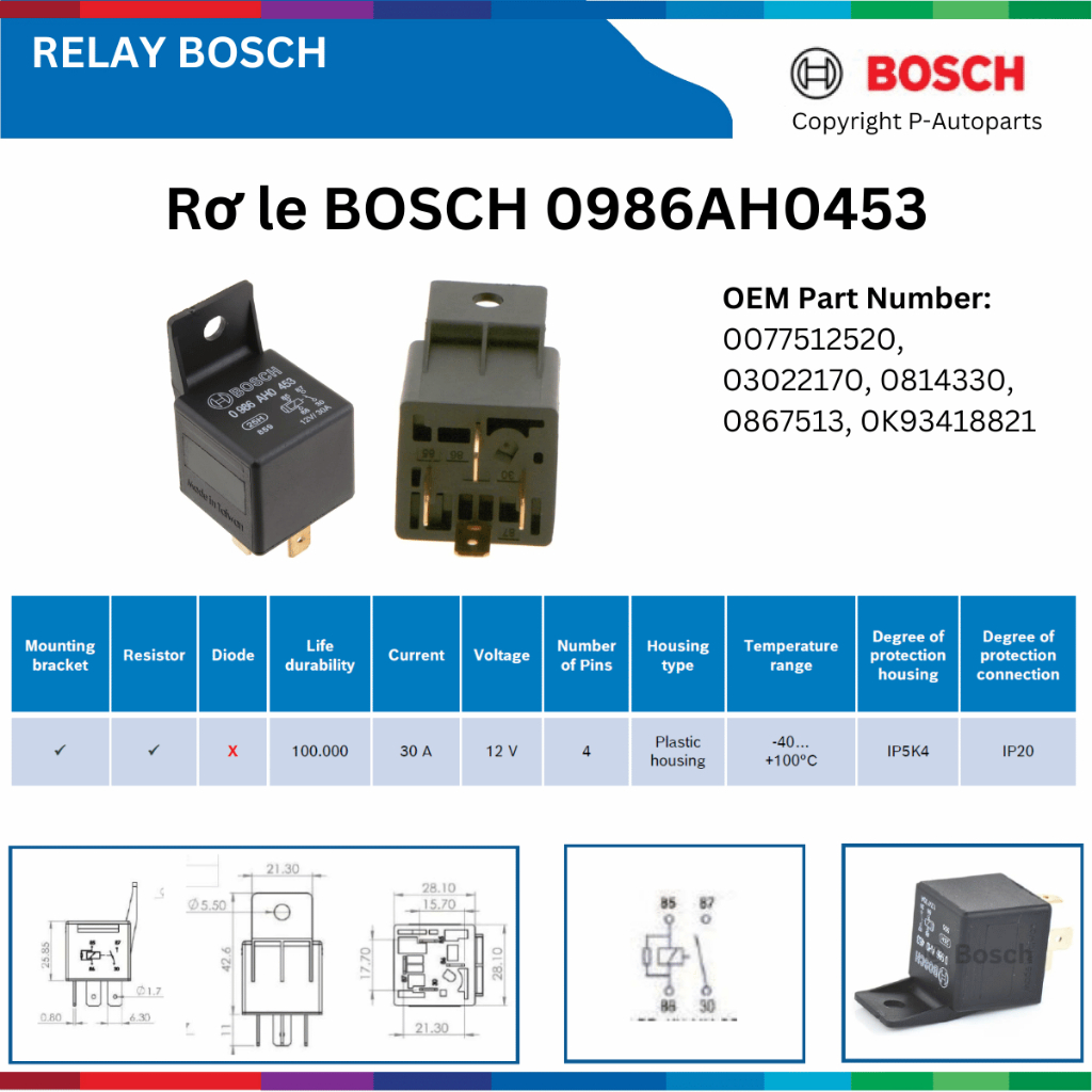 Bosch 0986AH0453 12V 4-pin relay with bowl, BOSCH relay | Shopee Singapore