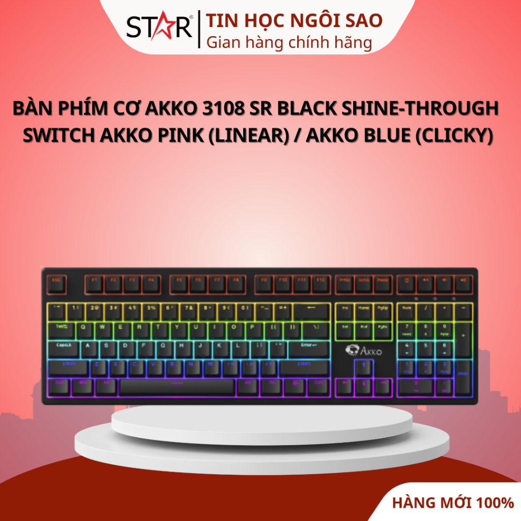 Akko 3108 SR Black Shine Through Mechanical Keyboard | Switch Akko Blue ...