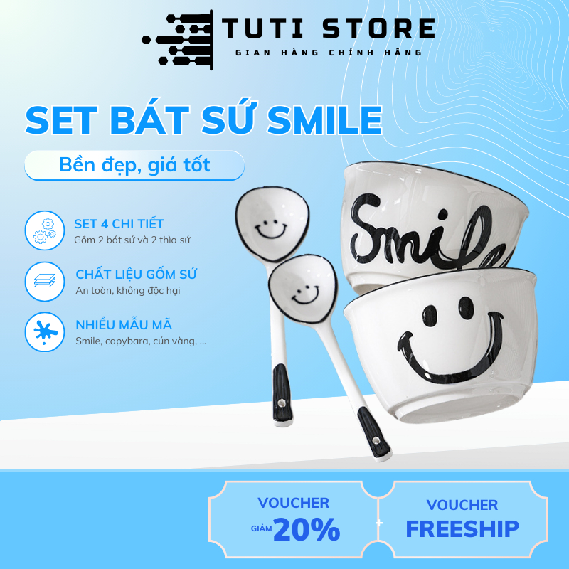 Smile 4 Piece ceramic bowl Set with smiley face shape, cute cartoon ...