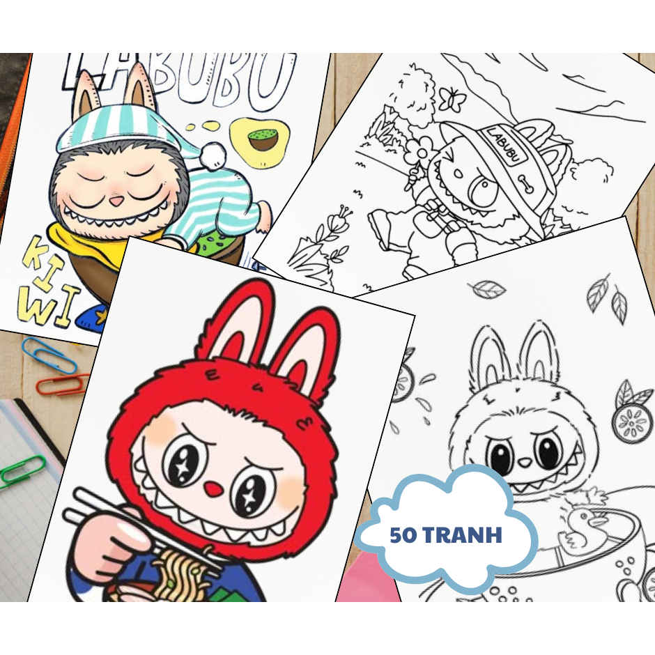Set of 50 coloring pages for children with LABUBU theme.. Size A4, A5 ...