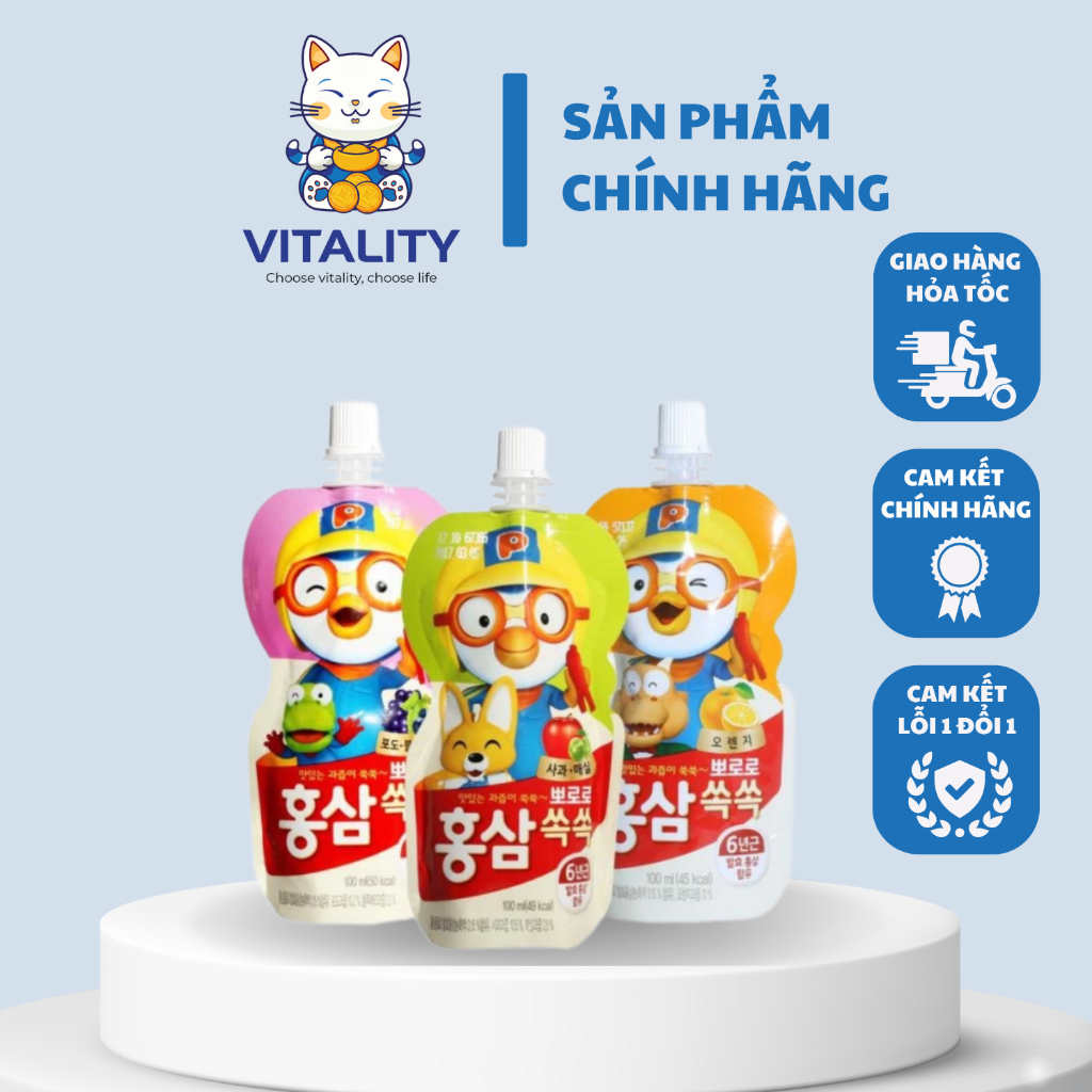 Paldo Pororo Korean red ginseng drink 100ml bag, 1 carton of 10 bags ...