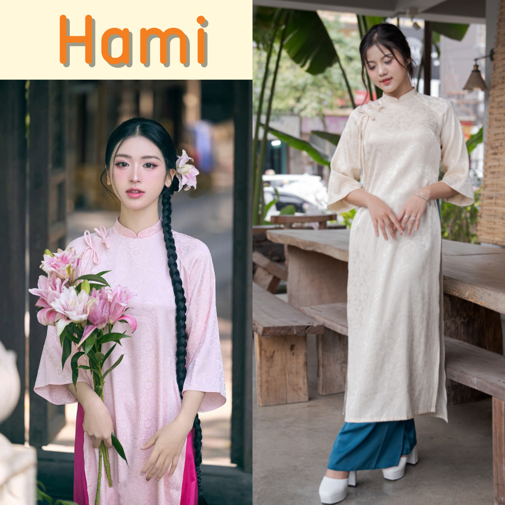 Hami women's modern loose-fitting ao dai with 2 lotus collars and bows ...