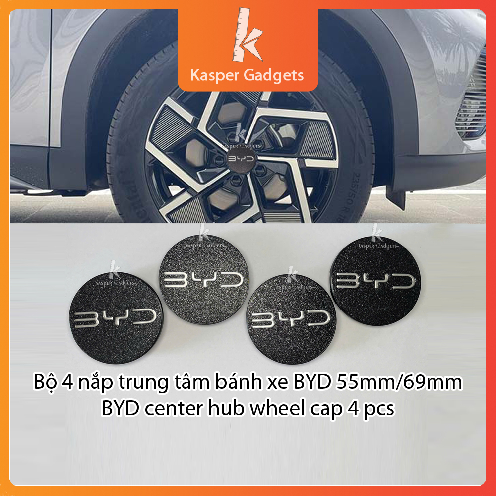 Set of 4 BYD wheel hub caps 55mm/69mm BYD Center wheel hub cap 4 pcs ...