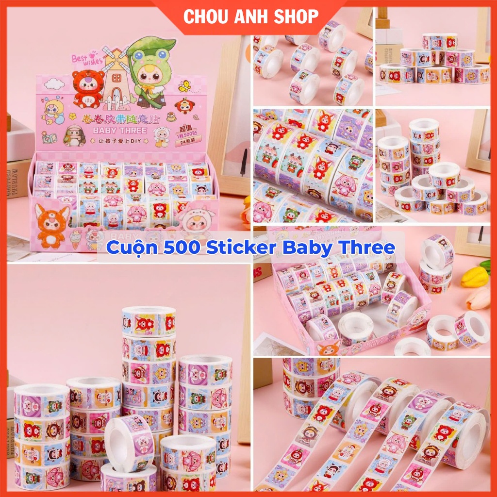 Roll of 500 babythree stickers, baby three stickers, labubu, funny ...