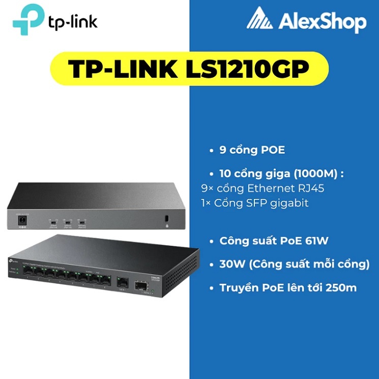 10-port Gigabit Network Switch with 8 PoE+ Ports TPLink LS1210GP ...