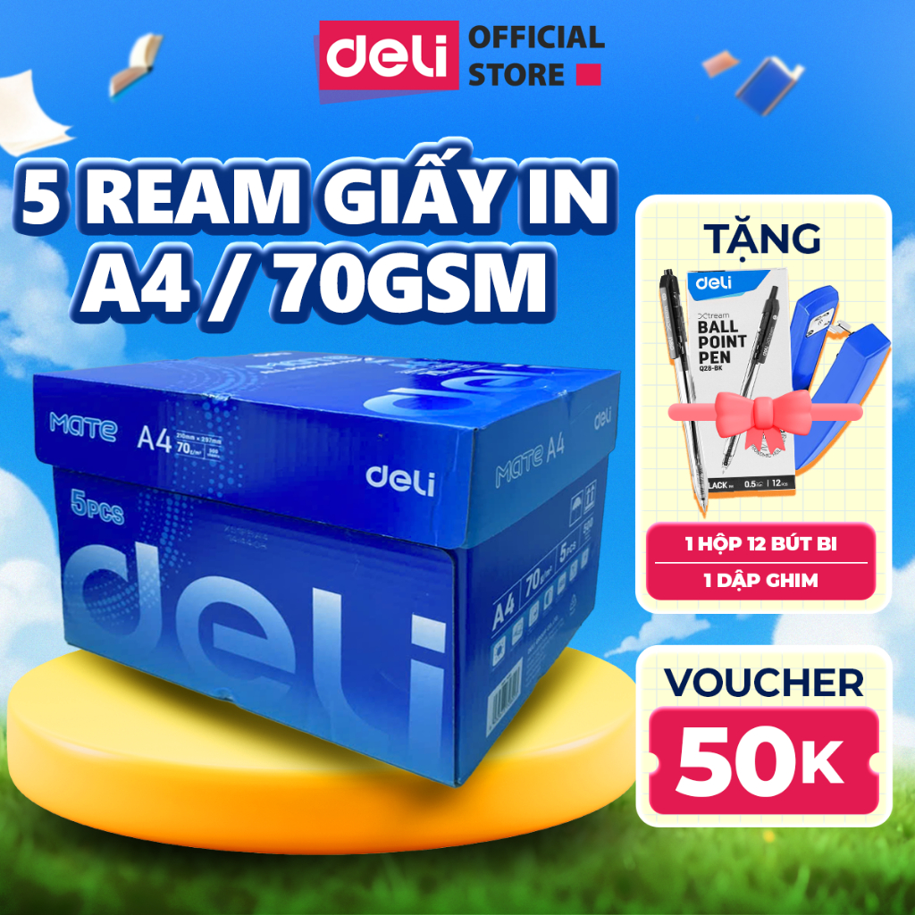 Carton of 5 Reams of A4 Deli Paper Photo Copy Printing Paper 70gsm ...