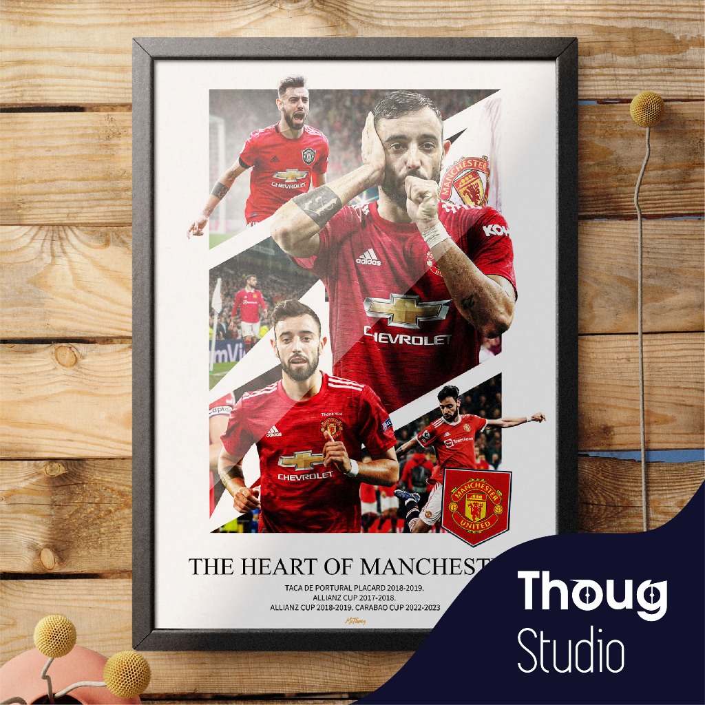 Manchester United Bruno Fernandes Football Wall Poster Frame - Thoug ...