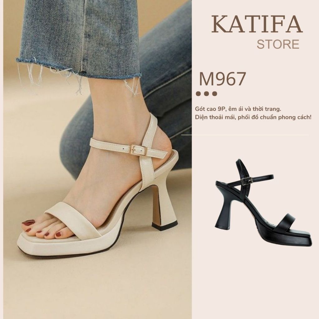 Katifa M967 Square Sole High Heel Shoes with Horizontal Straps, High ...