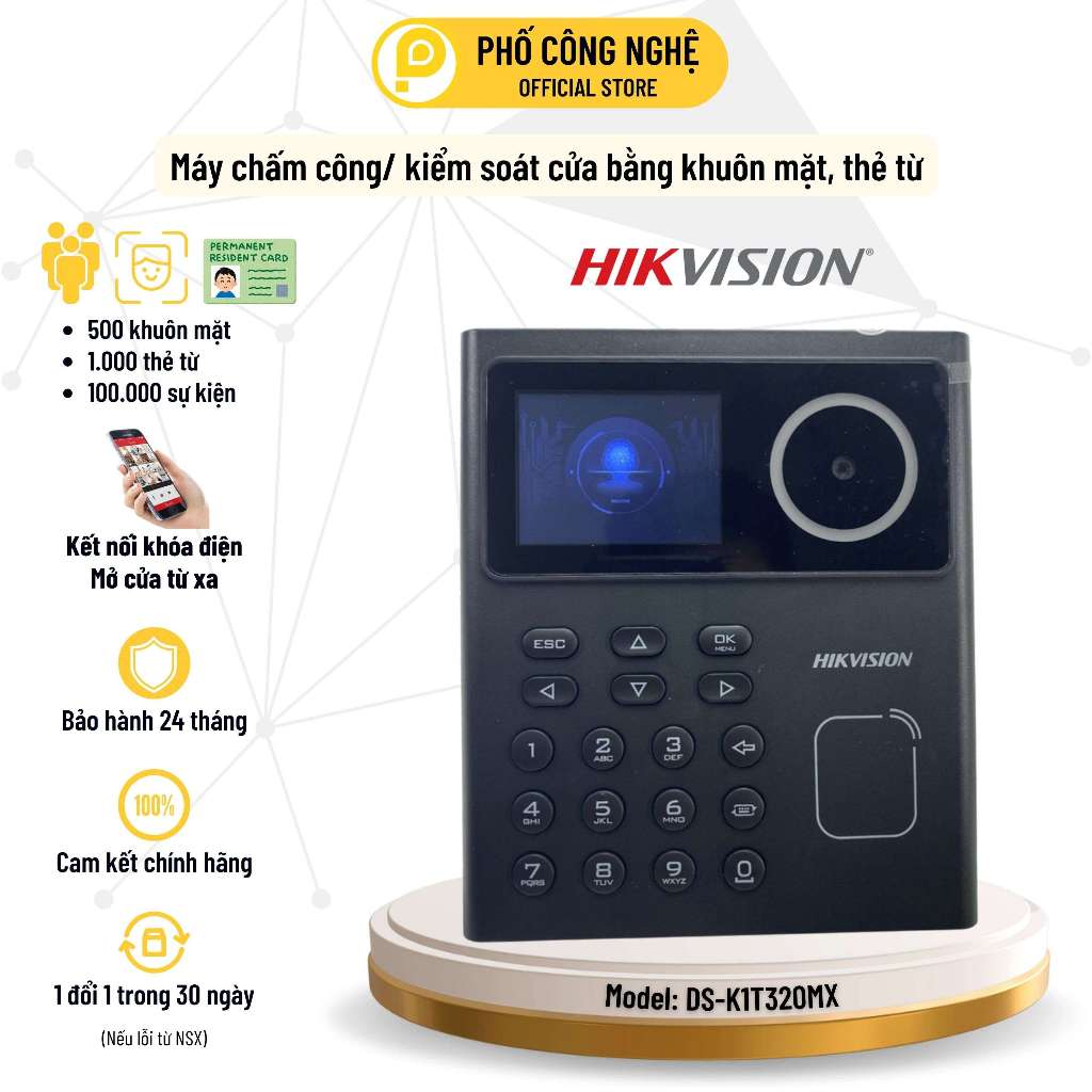 Hikvision DS-K1T320MX facial time attendance machine, available in ...