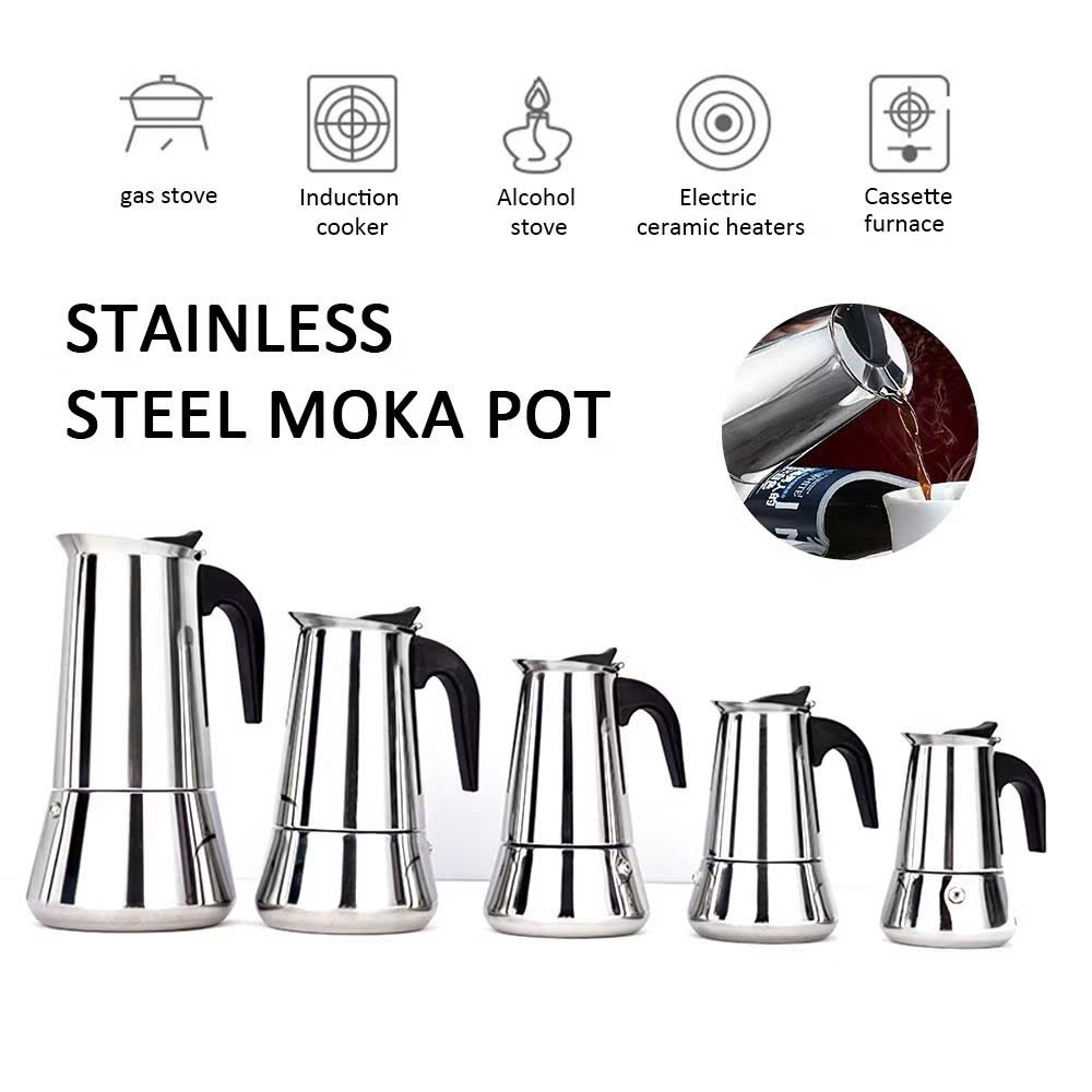 Italian style Moka Pot coffee Pot. Compatible with all types of stoves ...