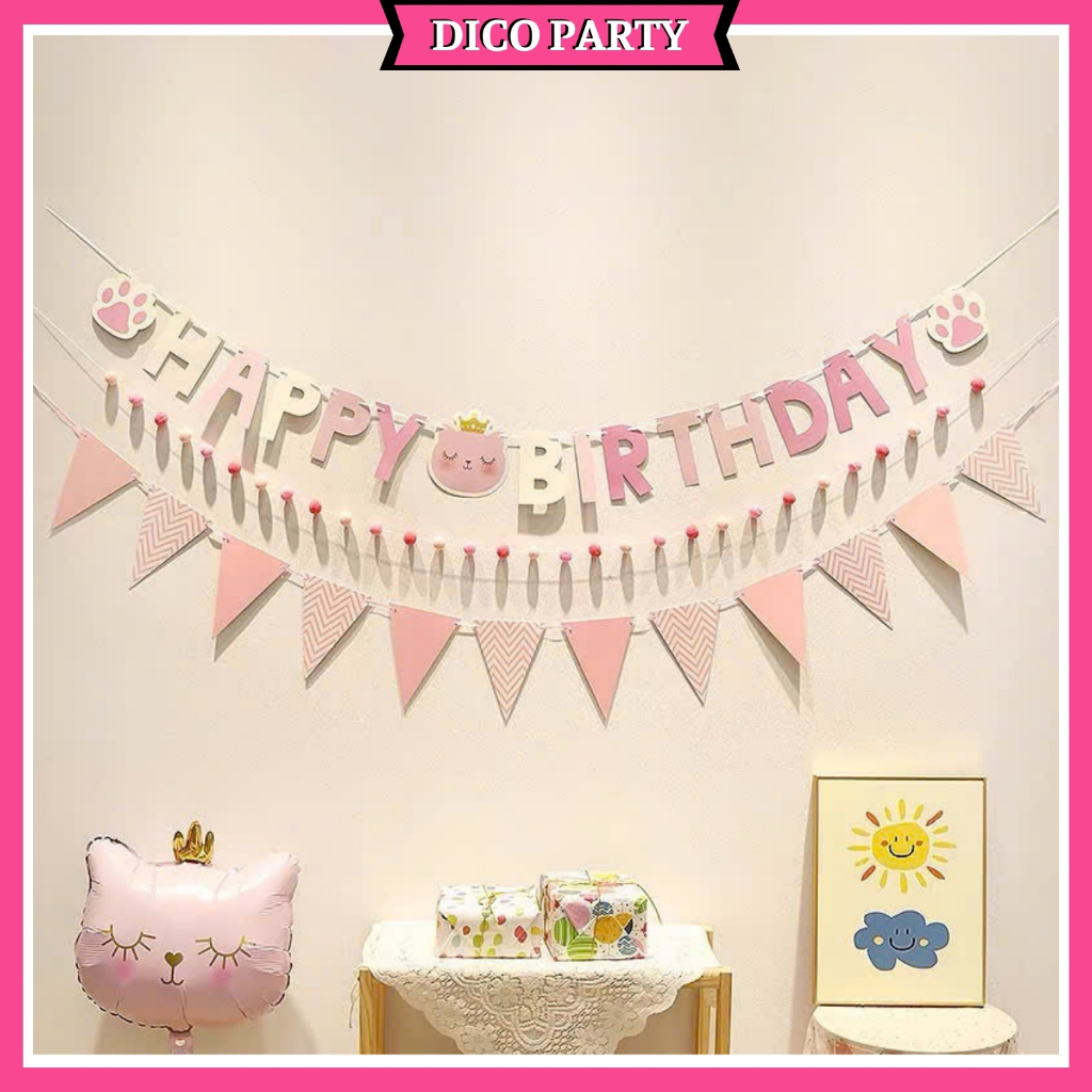 Happy birthday string hanging in the shape of a cat and a crown for ...