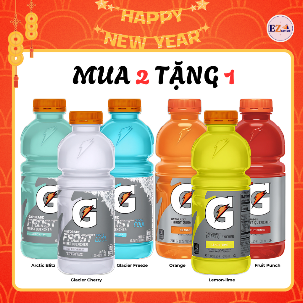 Gatorade Cherry,Lemon, Fruit Punch,Arctic Blitz,Orange, Freeze Sports Drink 591ml (Buy 2 Get 1 ...