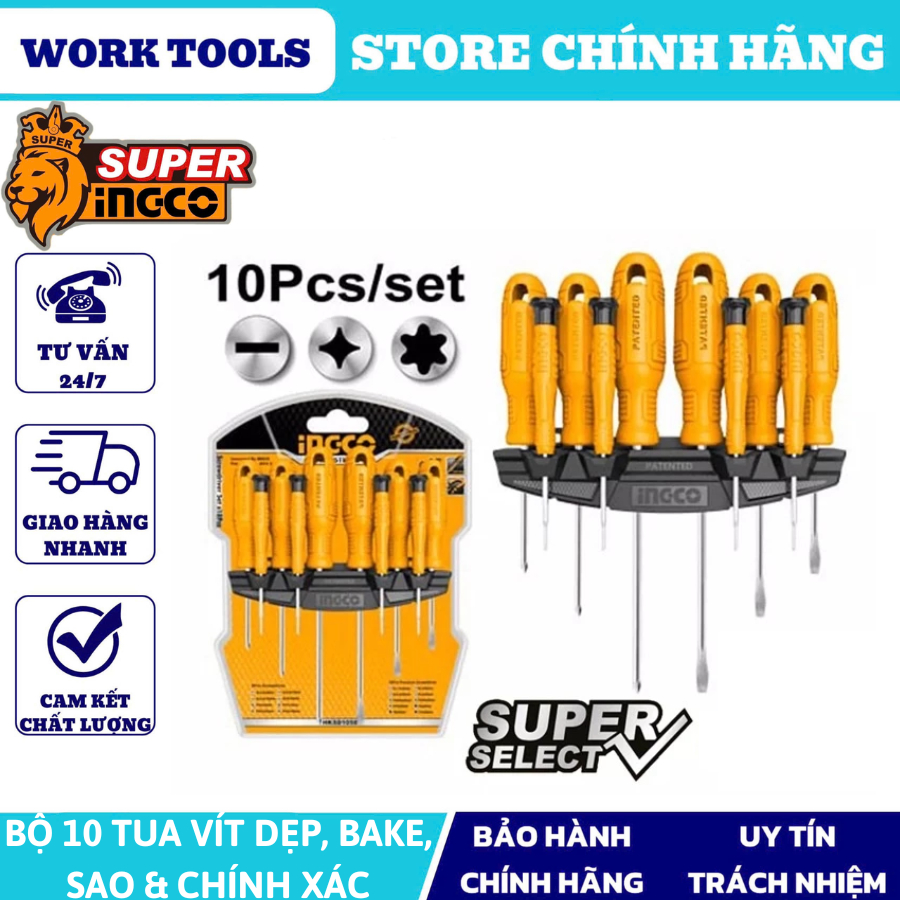 Ingco TOOLS Set of 10 flat, bake, star and precision screwdrivers ...