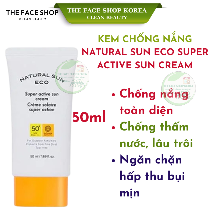 The Face Shop Natural Sun Eco Super Active Sun Cream SPF50+PA+++ 50ml ...