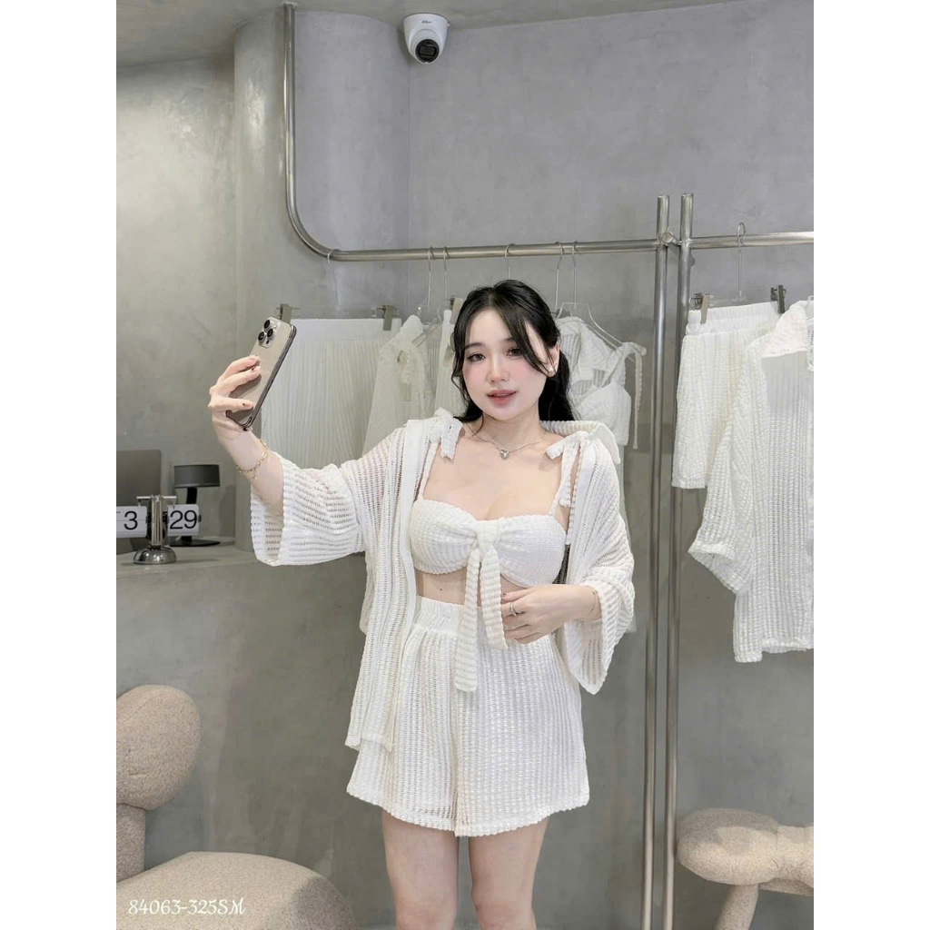 Beach suit, 3-piece bikini set, BARA LACE top with 2 layers of full breast pads, with premium 2 ...