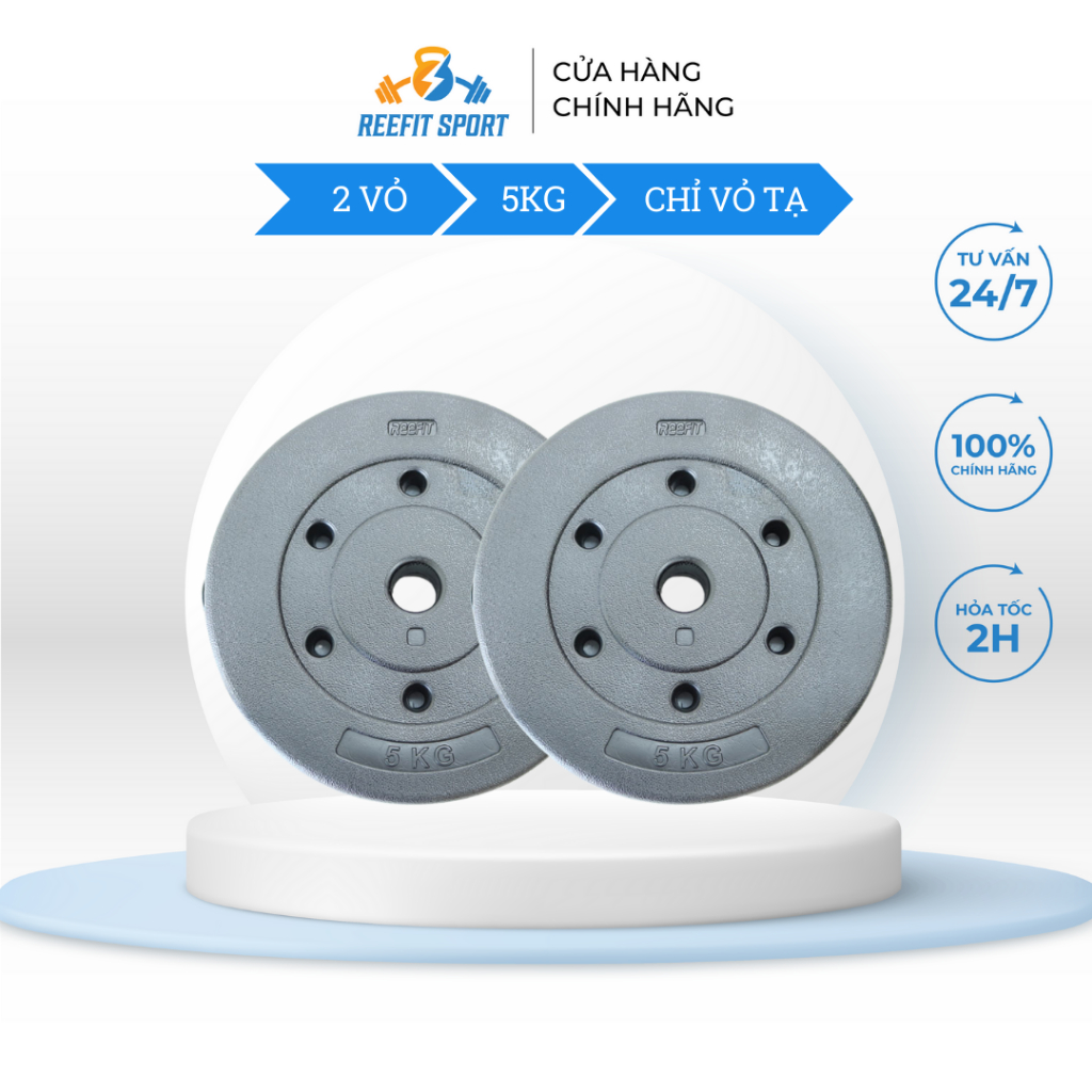 Set of 2 Reefit 5kg black plastic dumbbells without unstuffed ...