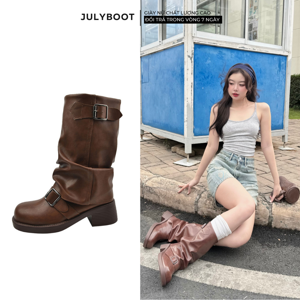 Women's Brown boots High Collar Cowboy boots Sole 6cm Biker boots With ...
