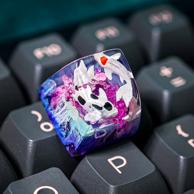 Purple blue double koi fish keycap for mechanical keyboard, artisan ...