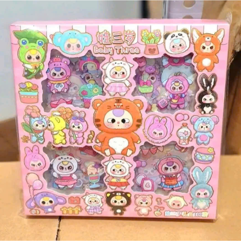 Cute BABY THREE, LABUBU Sticker Box for Both You and Your BABY Includes ...