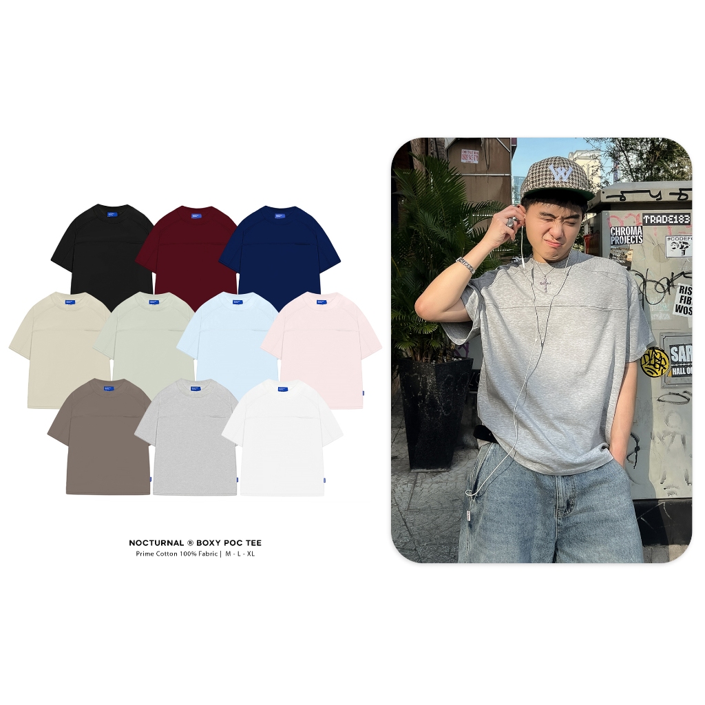 Form Boxy NOCTURNAL Boxy Poc Tee Cotton 100% Letter Embroidery Pastel ...