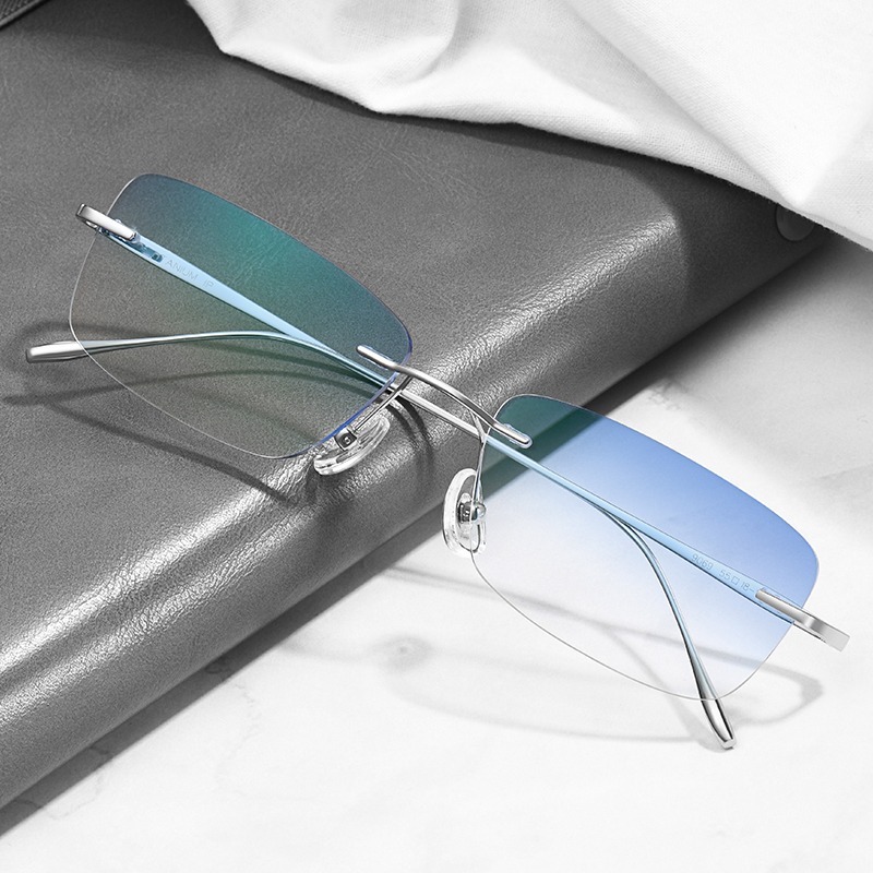 Titanium frame rimless glasses, thin and light, anti-rust, can cut near ...