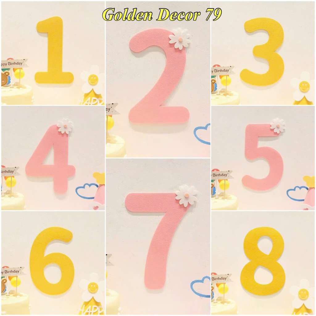 Felt numbers for birthday decorations, pink felt numbers, gold-toned ...