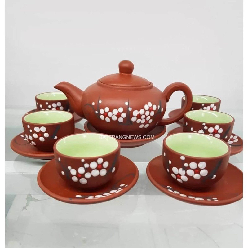 Bat Trang apricot porcelain tea set, porcelain tea set, tea pot (1 pot ...