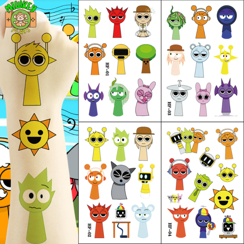 Set of 2 Sprunki Temporary Tattoo Stickers for Children - Safe Non ...