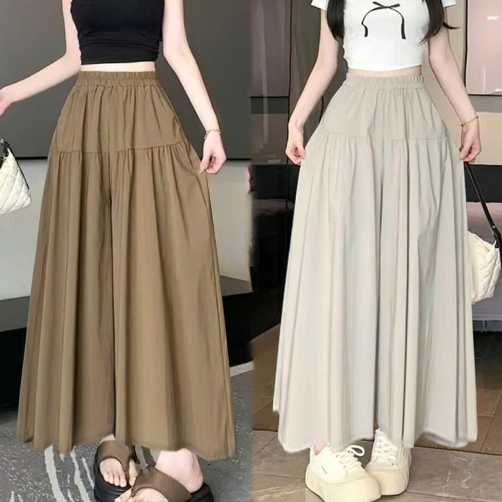 Women's Long Skirt Pants with Elastic Waist and Flared Shape in Soft ...
