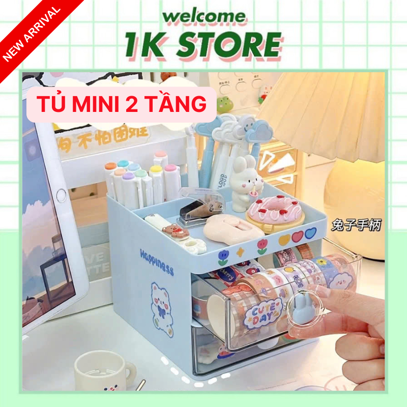 Cute 2-Tier Mini Storage Cabinet with Transparent Drawers for Study ...